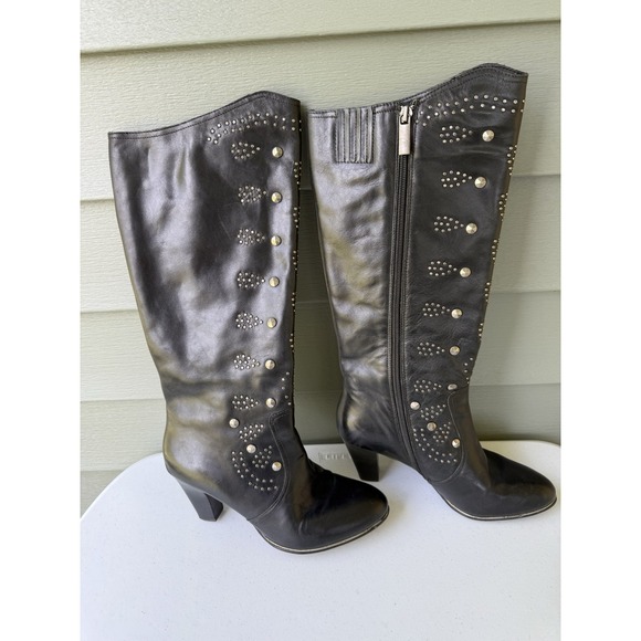 usga | Shoes | Reba Mcentire Dixie Black Leather Studded Ladies Boots ...
